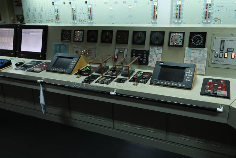 Engine Surveillance Monitors in Engine Room of Ship Stock Image - Image ...