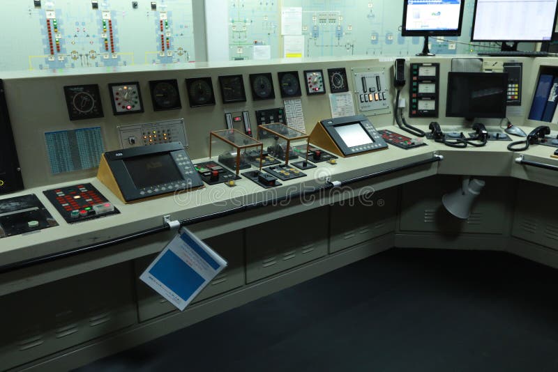 Engine Surveillance Monitors in Engine Room of Ship Stock Image - Image ...