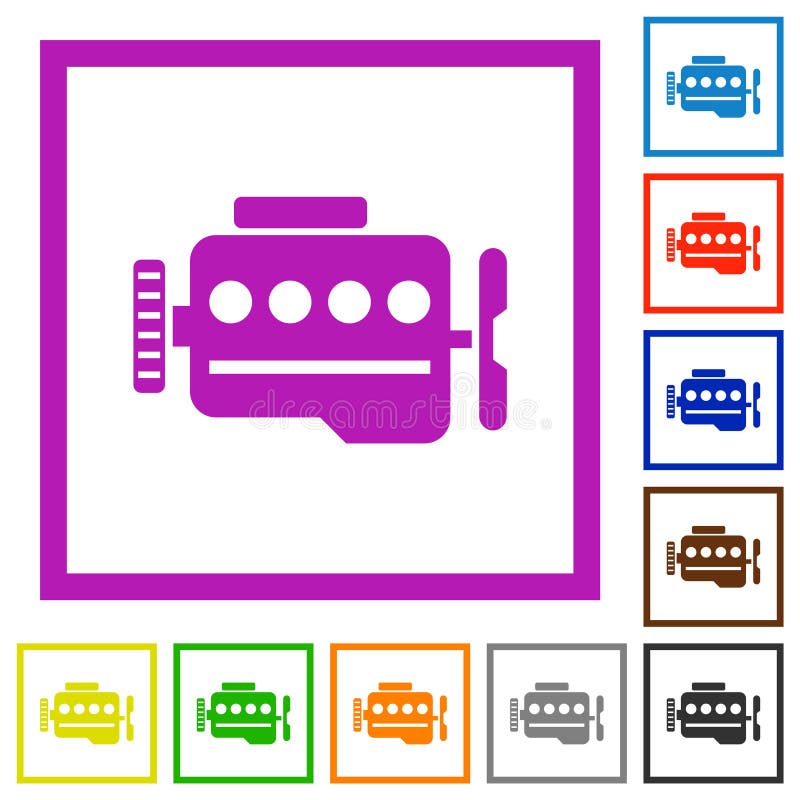 Engine Symbol Flat Icons with Outlines Stock Vector - Illustration of ...