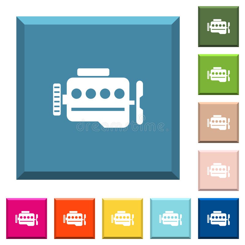 Engine Symbol White Icons on Edged Square Buttons Stock Vector ...