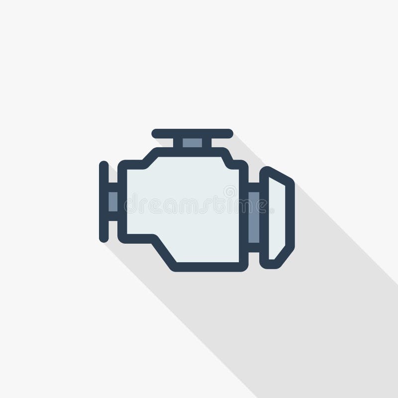 Engine Thin Line Flat Color Icon. Linear Vector Symbol. Colorful Long ...