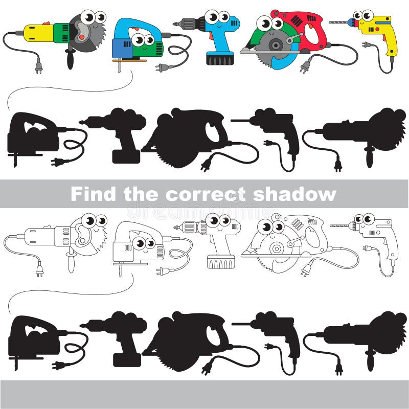 Engine Tools Set. Find Correct Shadow. Stock Vector - Illustration of ...