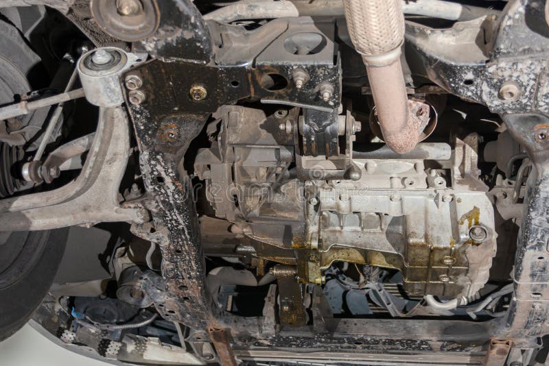 Engine Under the Car, Close-up, Bottom View Stock Image - Image of ...
