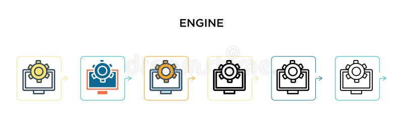 Engine Vector Icon in 6 Different Modern Styles. Black, Two Colored ...