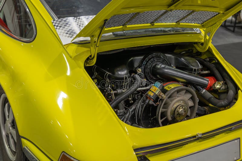 Engine of Vintage Porsche 911 Collector Car on Exhibition Produced in ...