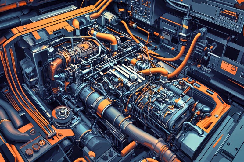 Intricate Engineering Design with Hyperrealistic Engine Pipes and Wires ...