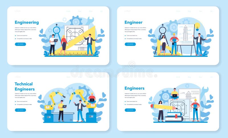 Engineeering Web Banner or Landing Page Set. Technology and Science ...