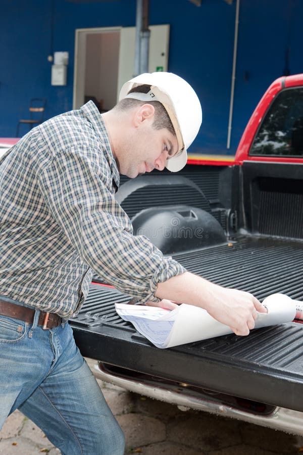 Plumber or Electrician Standing Next To Van Stock Photo - Image of ...