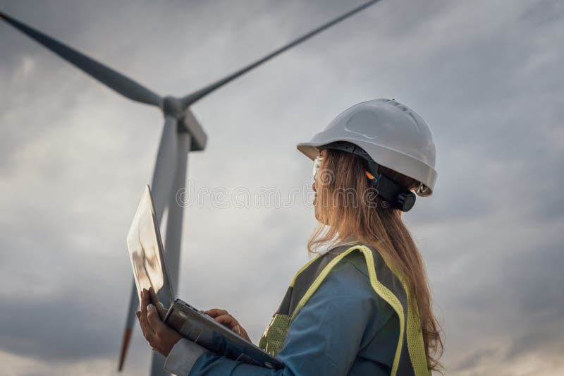 An Engineer is Actively Monitoring the Operations of Wind Turbines ...