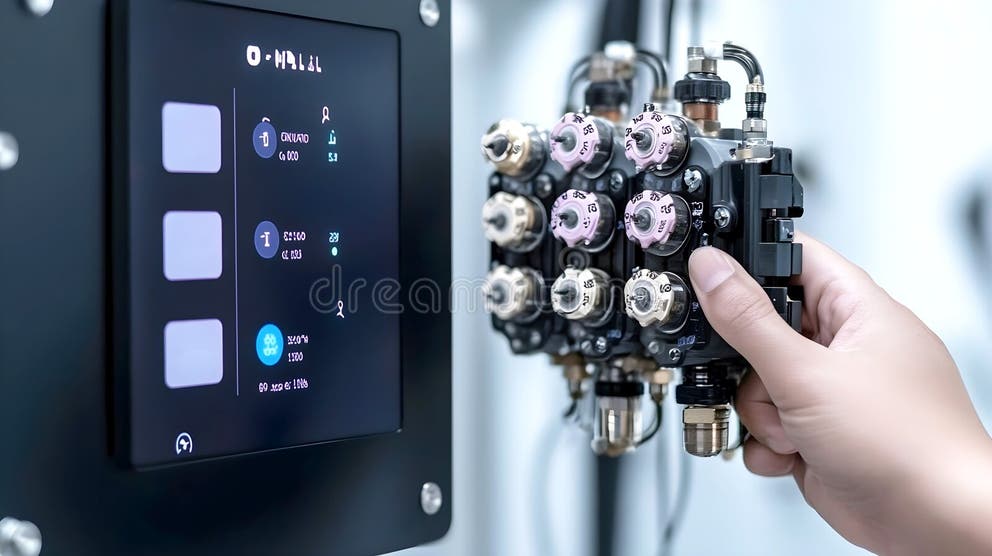 Engineer Adjusting a High-tech Industrial Control System with Precision ...