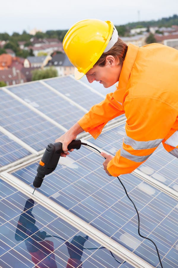 Engineer Adjusting Solar Panels Stock Image - Image of energetic ...