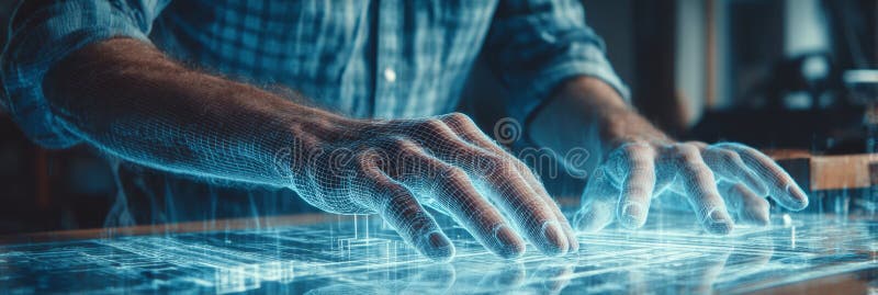 Engineer Adjusting Transparent Blueprint Overlays Using Floating ...