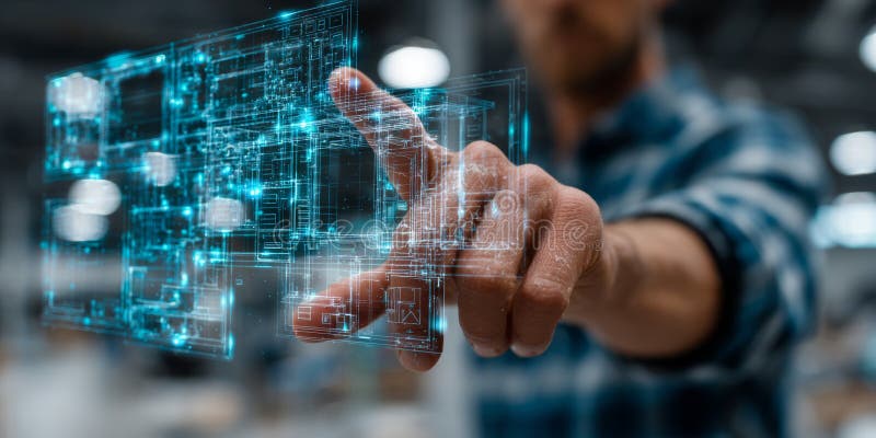 Engineer Adjusting Transparent Blueprint Overlays Using Floating ...