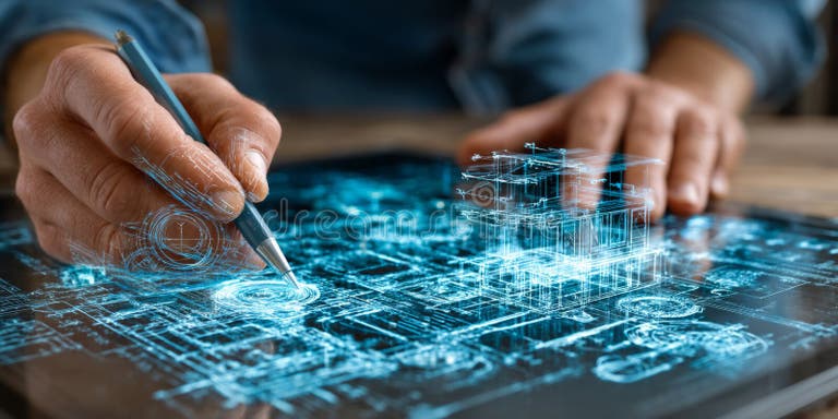 Engineer Adjusting Transparent Blueprint Overlays Using Floating ...