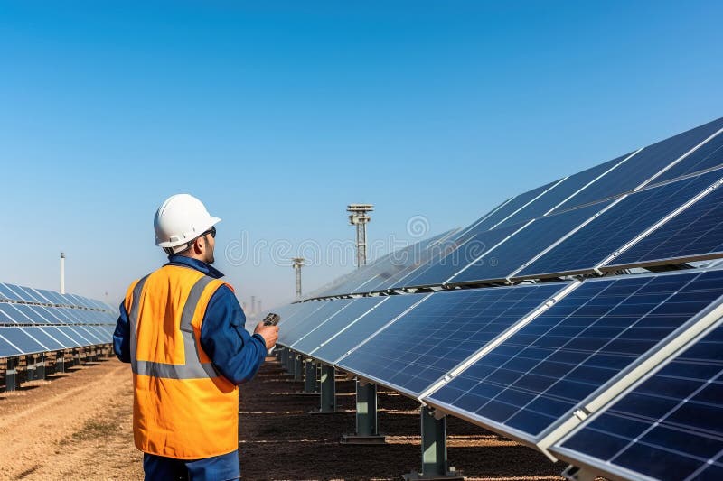 The Engineer Adjusts the Angle of the Solar Panels on the Solar Power ...
