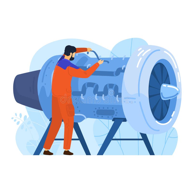 Engineer Aircraft Engine Builder, Male Character Engineering Work ...