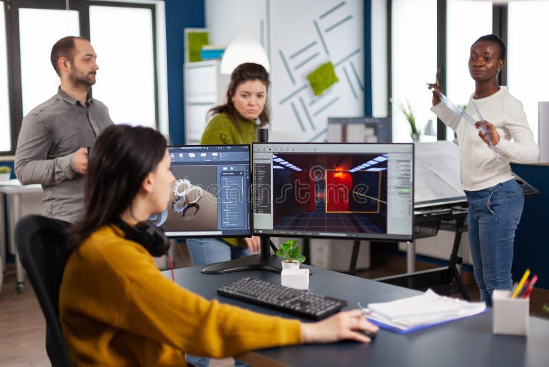 Engineer Analysing Cad Software To Develop Video Game Stock Photo ...