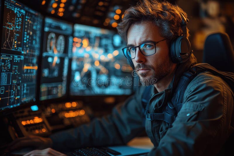 Engineer Analyzes Aircraft Designs in High-Tech Office for Cutting-Edge ...