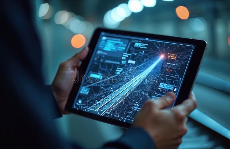 Engineer Analyzes Data Systems on Railway Network Track Using Tablet ...