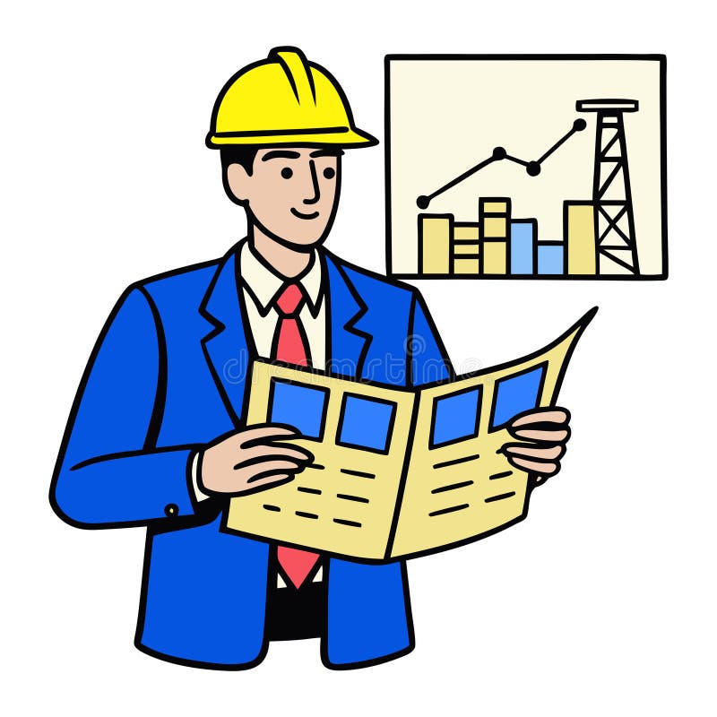 Engineer Analyzing a Construction Blueprint Stock Vector - Illustration ...