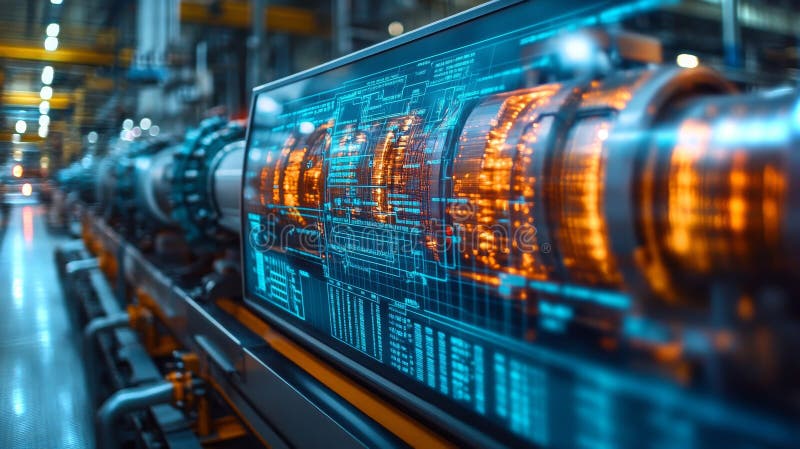 Engineer Analyzing High-tech Machinery Data in a Modern Facility during ...