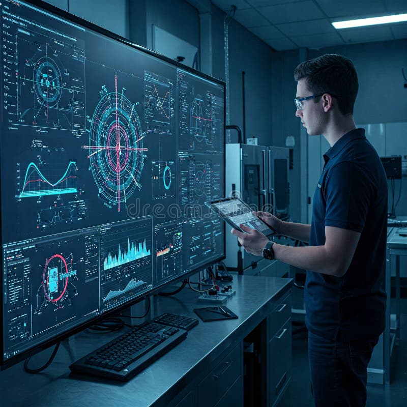 Engineer Analyzing STEM Simulations - AI Generated Stock Illustration - Illustration of ...