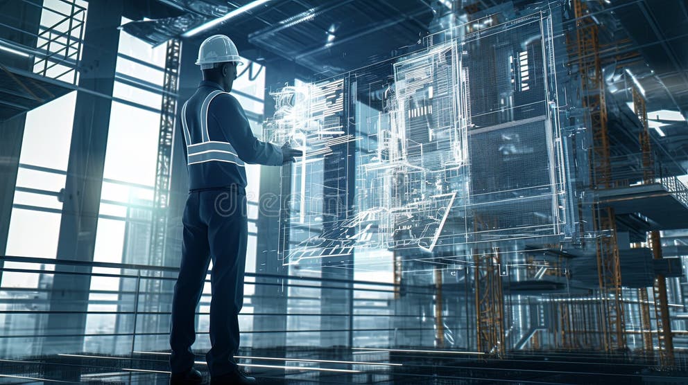 Engineer Analyzing Virtual Building with Advanced Augmented Reality ...