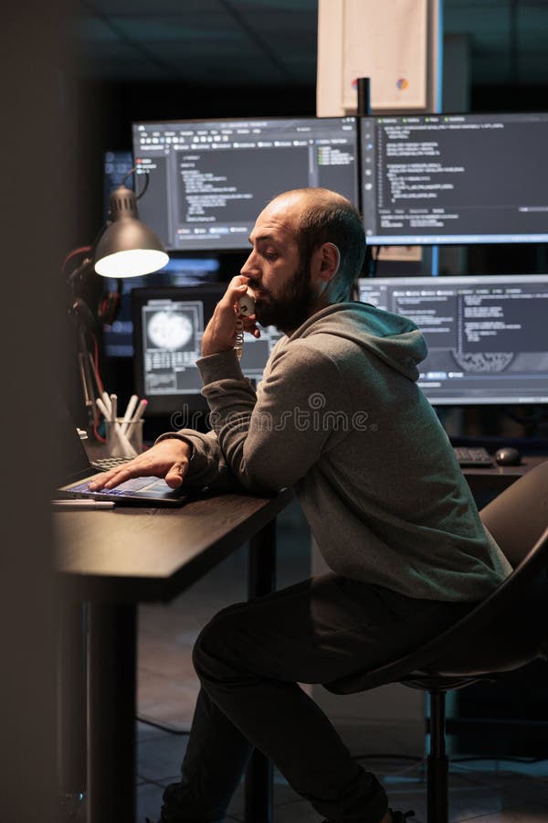 It Engineer Answering Landline Phone Call in Office Stock Image - Image ...