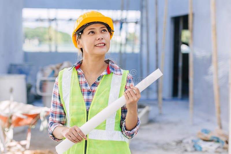 Engineer Architect Builder Asian Smart Woman Worker Pride in Work at ...