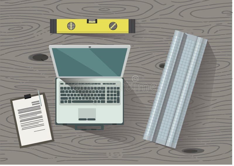 Engineer, Architect, Builder, Worker Work Table. Easy To Edit. Vector ...