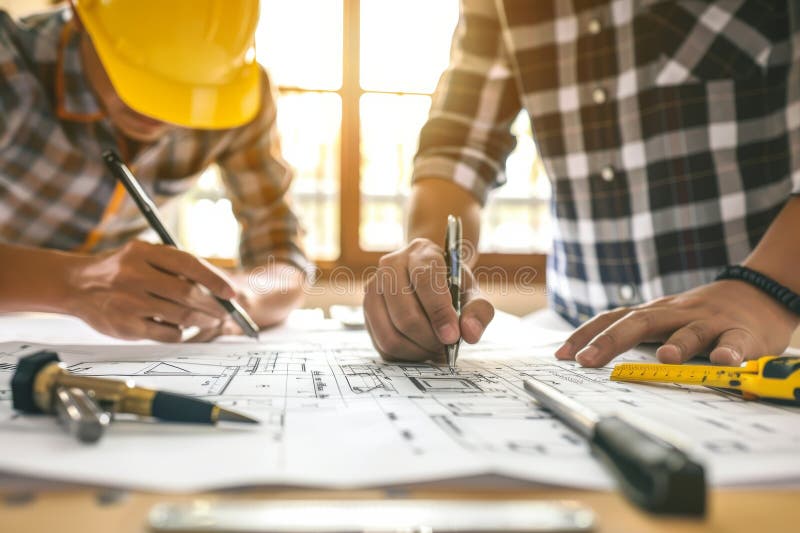 Engineer and Architect Collaborating on Project Plans in a Well-lit ...