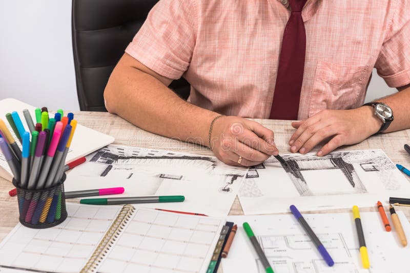 Engineer and Architect Concept - Designer Creative Working with Sketch ...