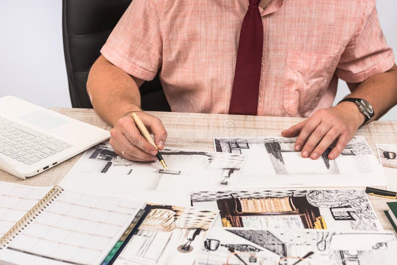 Engineer and Architect Concept - Designer Creative Working with Sketch ...