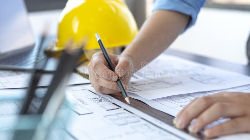 Engineer and Architect Concept, Man Uses a Ruler To Measure the Floor ...