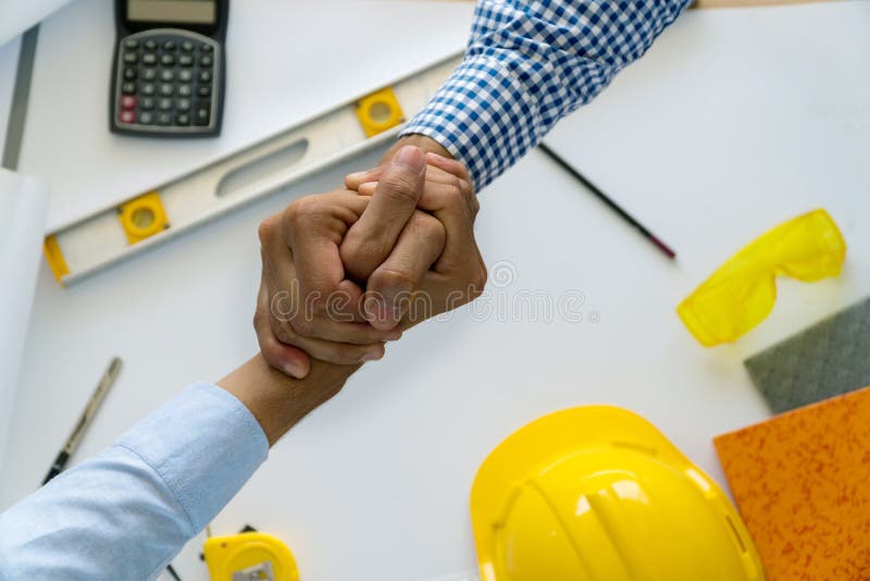 Engineer Architect Concept. Two Construction Engineers Finished Working ...