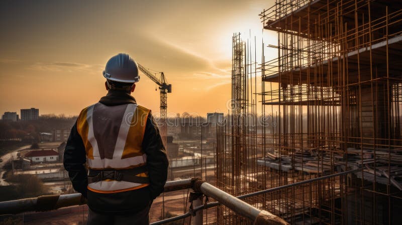 Engineer or Architect on Construction Site with Building Under ...