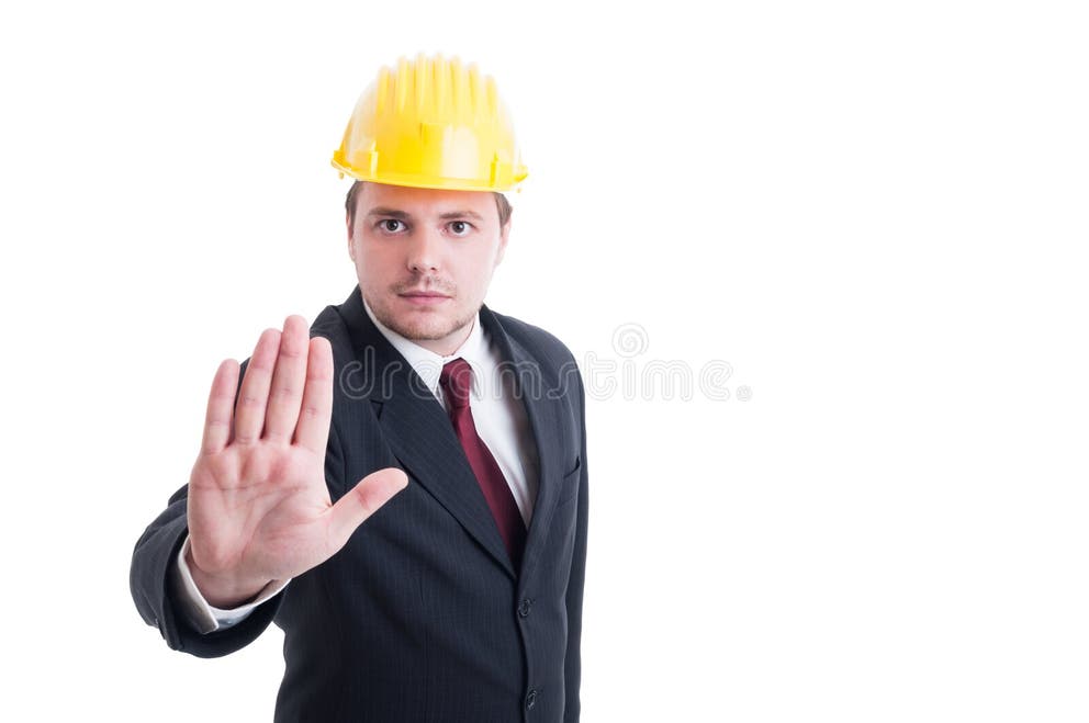 Engineer, Architect or Contractor Showing Stop and Stay Gesture Stock ...