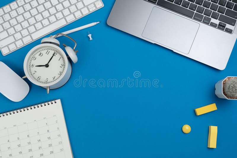 Engineer or Architect Desk with Stationery on Blue Table Background in ...
