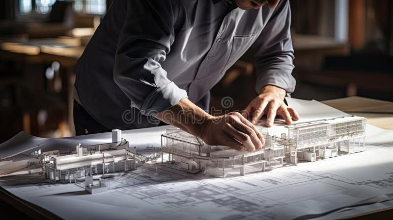 Engineer Architect Develops a Layout of Architecture Stock Illustration ...