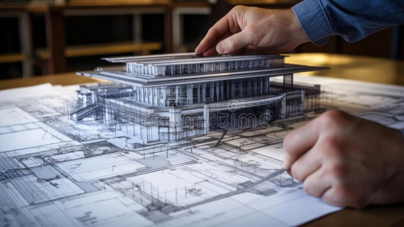 Engineer Architect Develops A Layout Of Architecture Stock Illustration Illustration Of Line
