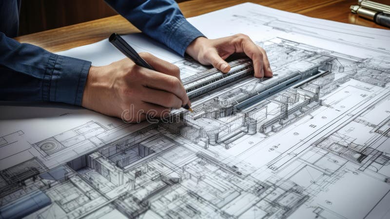Engineer Architect Develops a Layout of Architecture Stock Image ...