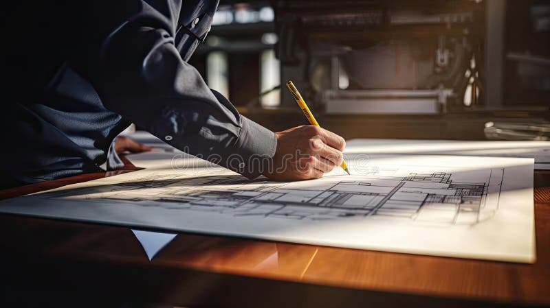 Engineer Architect Develops a Layout of Architecture Stock Illustration ...