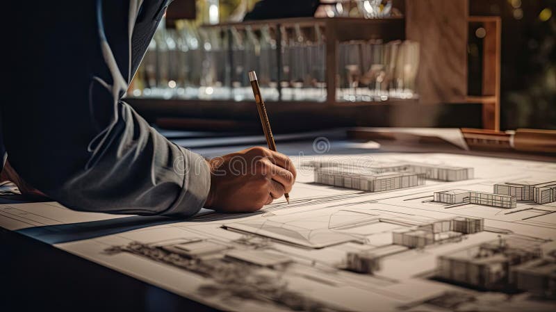 Engineer Architect Develops a Layout of Architecture Stock Illustration ...