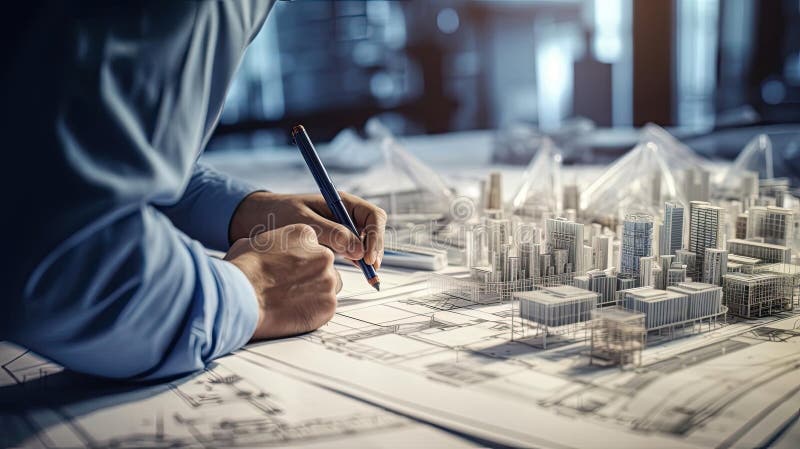 Engineer Architect Develops a Layout of Architecture Stock Illustration ...