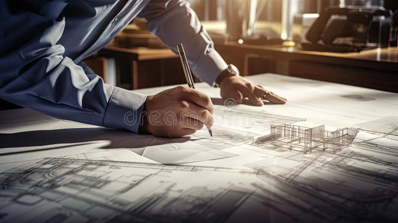 Engineer Architect Develops a Layout of Architecture Stock Illustration ...