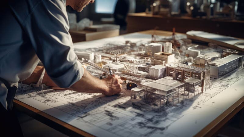Engineer Architect Develops a Layout of Architecture Stock Illustration ...