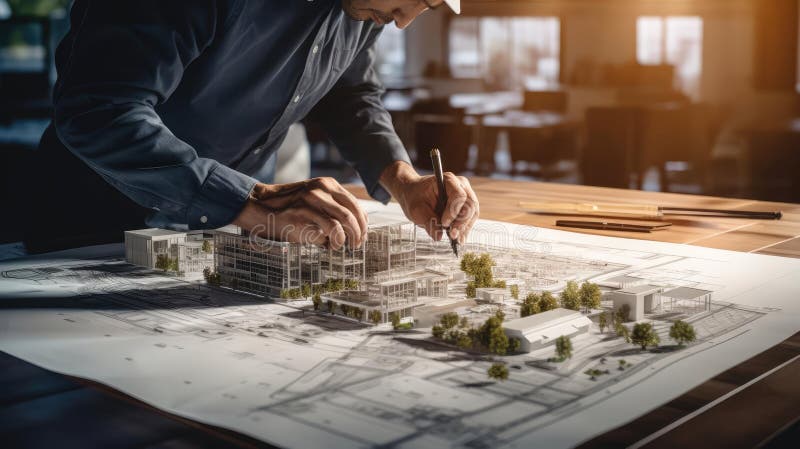 Engineer Architect Develops a Layout of Architecture Stock Illustration ...