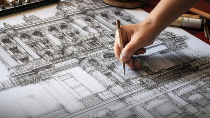 Engineer Architect Develops a Layout of Architecture Stock Image ...