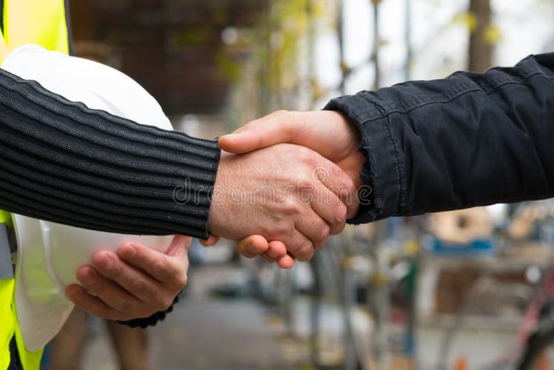Successful Handshake Deal On Construction Site Stock Image - Image of ...