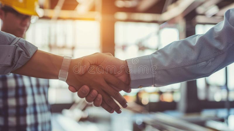 Engineer and Architect Shaking Hands while Standing at Construction ...